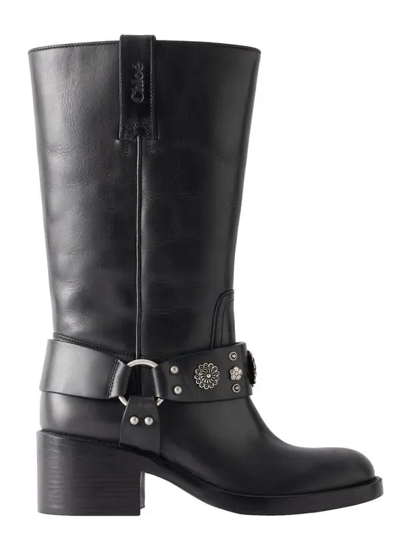 Chloé Dakota Stud-embellished Leather Knee High Boots - Black