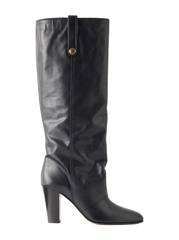 Chloé Anouk 85 Embellished Leather Knee High Boots - Black