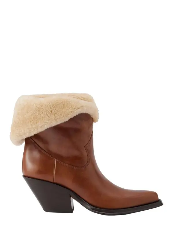 Chloé Azelan Shearling-trimmed Leather Ankle Boots - Tan