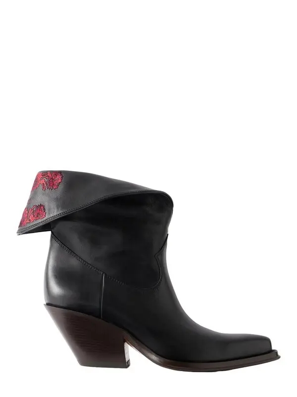 Chloé Azelan Embroidered Ankle Boots - Black