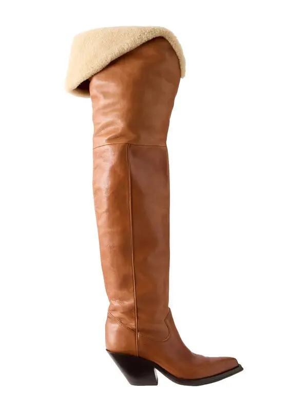 Chloé Azalean Shearling-trimmed Leather Over-the-knee Boots - Brown