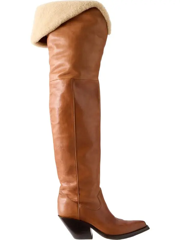 Chloé Azalean Shearling-trimmed Leather Over-the-knee Boots - Tan
