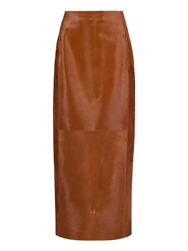 Alaïa Pony Hair Midi Pencil Skirt - Brown