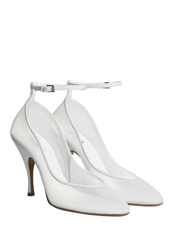 Alaïa Sheer Tulle Pumps With Ankle Strap - White