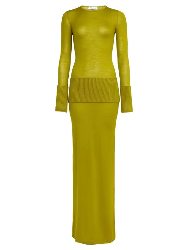 Alaïa Merino Wool Knit Maxi Dress - Green