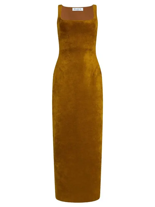 Alaïa Velvet Square Neck Midi Dress - Brown
