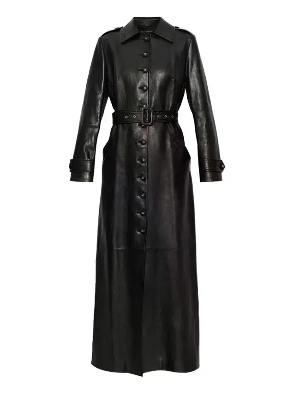 Dolce & Gabbana Belted Leather Trench Coat - Black