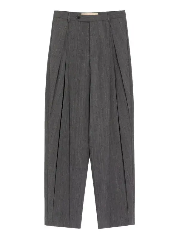Valentino Garavani Pinstripe Wool Pleated Trousers - Grey