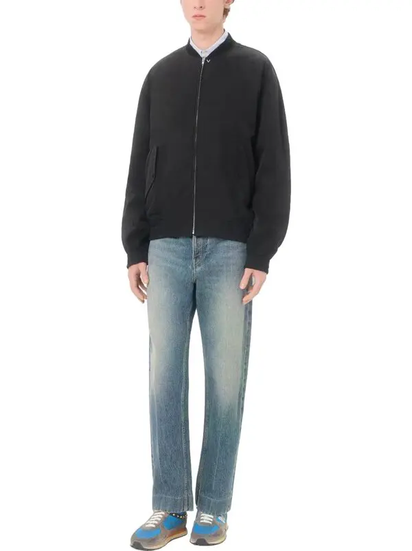 Valentino Garavani Viscose And Cotton Canetté Bomber Jacket With Metallic V Detail - Black