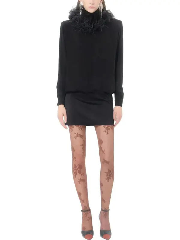 Valentino Garavani Feather-trimmed Silk Georgette Mini Dress - Black