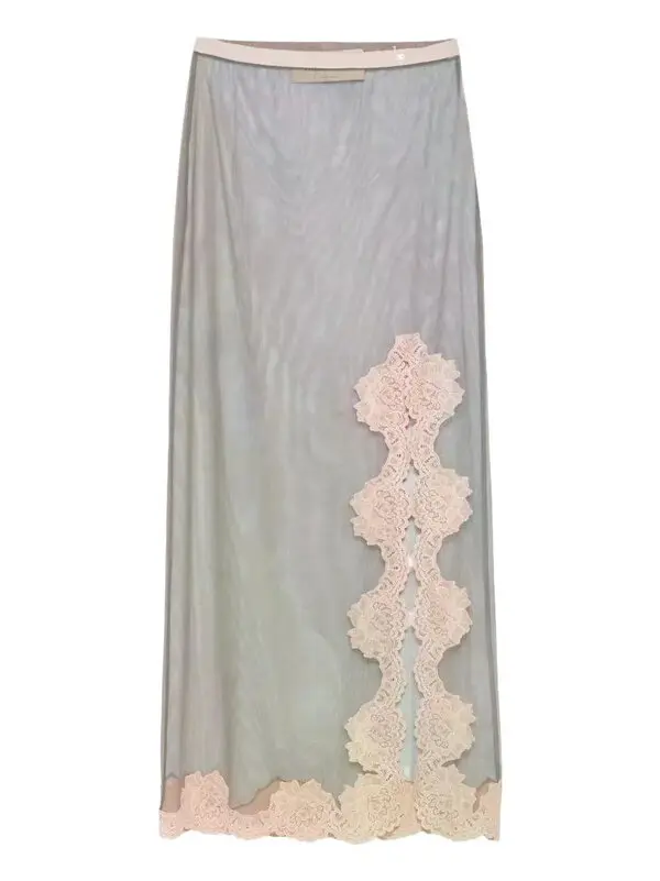 Valentino Garavani Vlogo Lace-trim Tulle Maxi Skirt - Grey