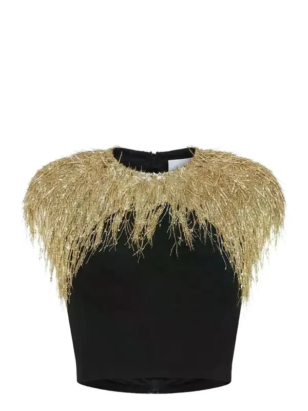 GEMY MAALOUF Embellished Padded-shoulder Cropped Top - Black