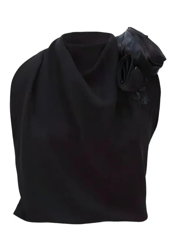 GEMY MAALOUF Floral-appliqué Draped High Neck Sleeveless Top - Black