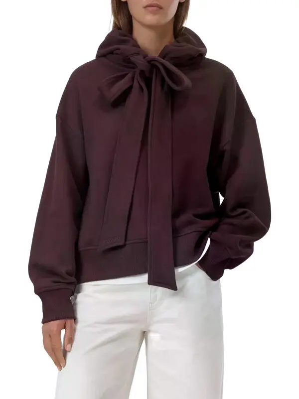 Closed Pussy-bow Dropped-shoulder Hoodie - Brown