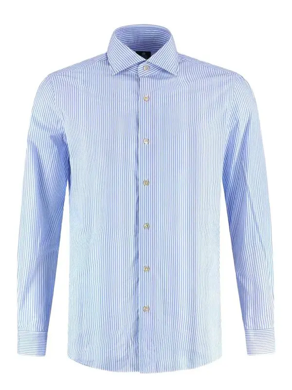 LUIGI BORRELLI Vertical-stripe Long-sleeve Shirt - Blue