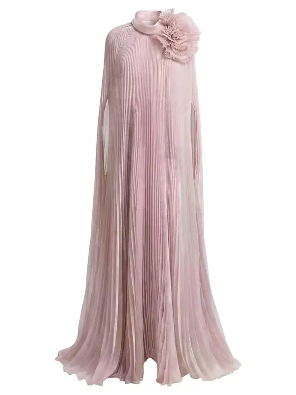 GEMY MAALOUF Pleated Floral-embellished Kaftan - Pink