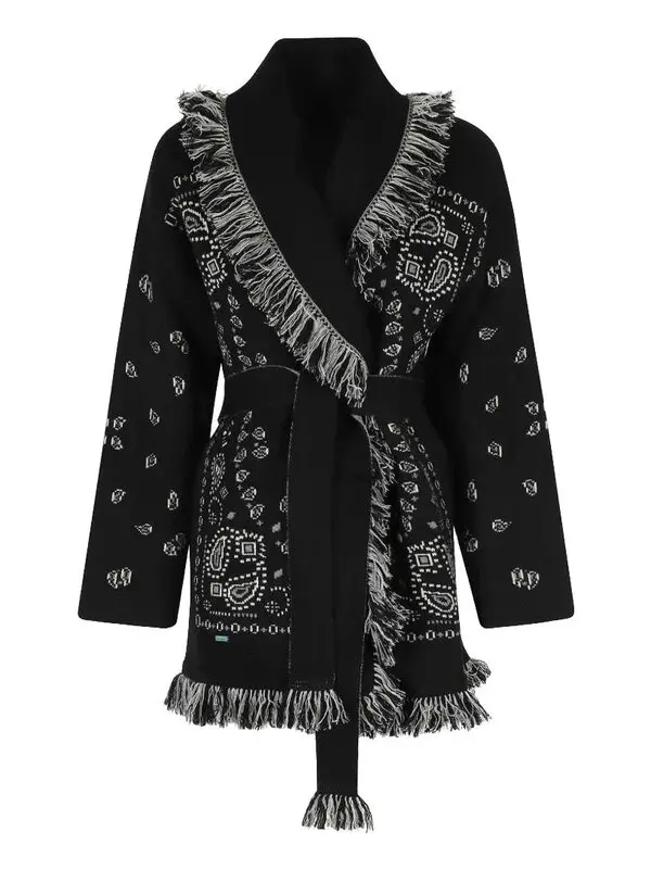Alanui Bandana Jacquard-knit Fringed Cardigan - Black