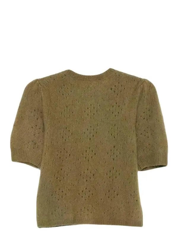 FRAME Pointelle-knit Short-sleeve Cardigan - Green