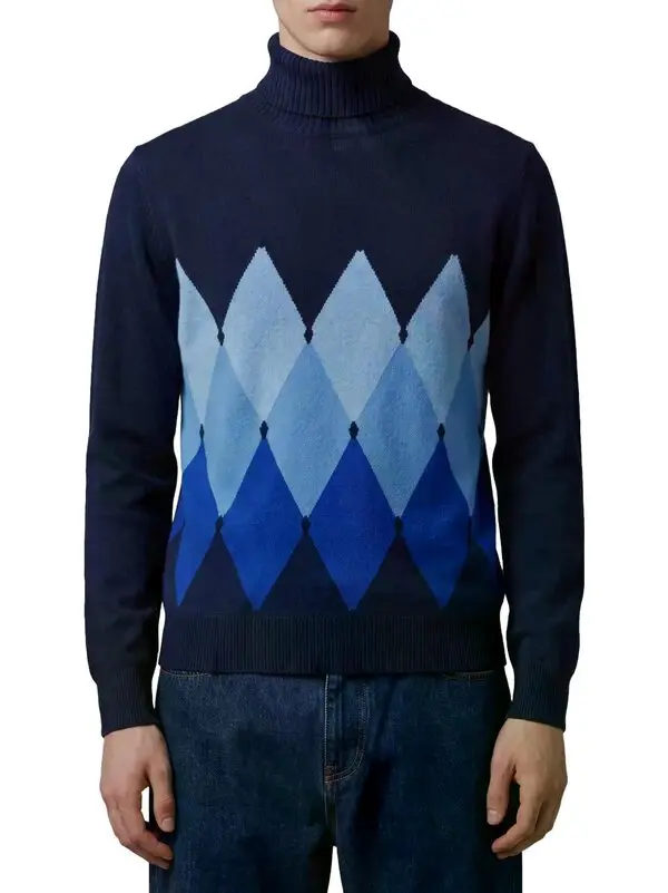 BALLANTYNE Diamond Pattern Roll Neck Sweater - Blue