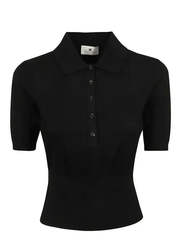 Elisabetta Franchi Knit Short Sleeve Polo Shirt - Black