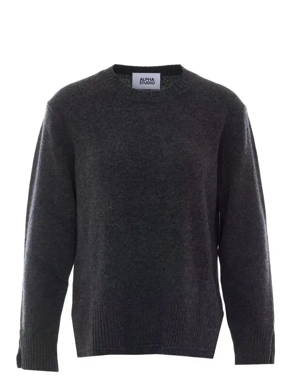 Alpha Studio Crew Neck Long Sleeve Sweater - Grey