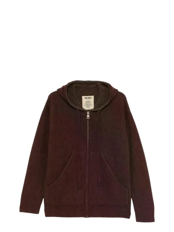 UMA WANG Ribbed-knit Drawstring Hoodie - Brown