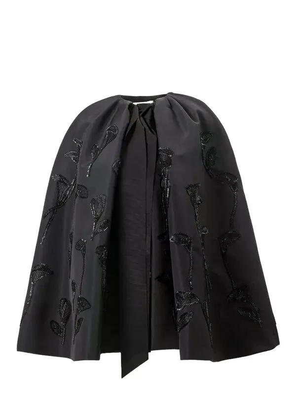 Carolina Herrera Silk Floral Embroidered Cape - Black