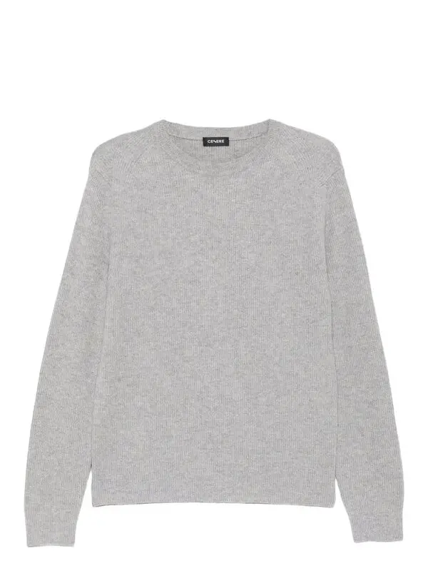 CENERE GB Ribbed Knit Crew Neck Sweater - Grey