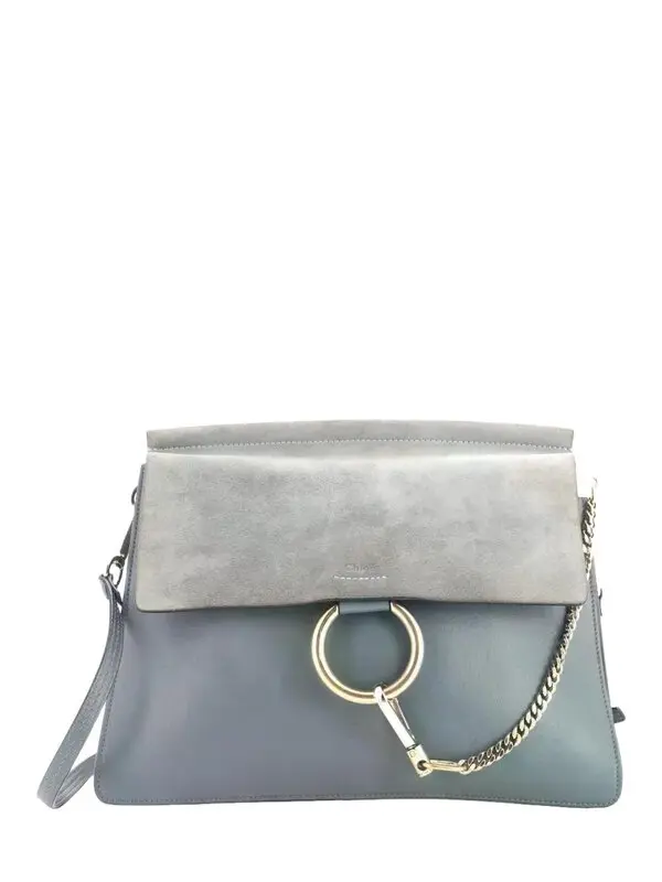Chloé Faye Leather And Suede Medium Shoulder Bag - Blue