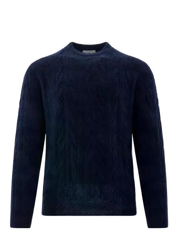 BALLANTYNE Navy Cable-knit Crew Neck Sweater - Blue