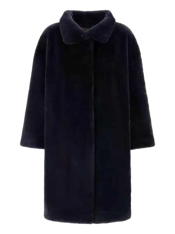 Herno Faux Fur High Collar Coat - Blue