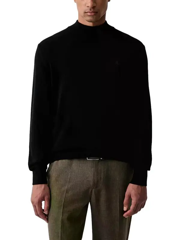 Marc O'polo High-neck Fine Knit Sweater With Logo Embroidery - Black