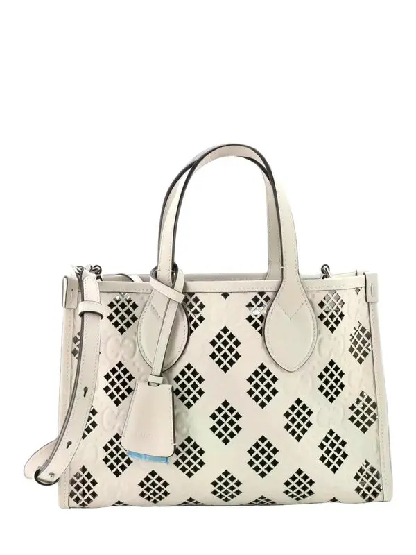 Gucci Convertible Gg Debossed Laser Cut Leather Small Tote Bag - Neutrals