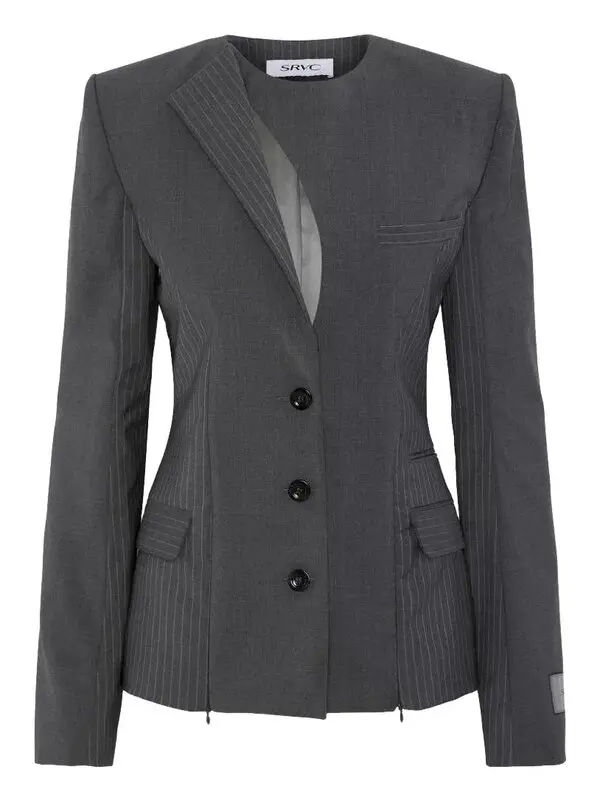 SRVC STUDIO Cut-out Pinstripe Wool Blazer - Grey