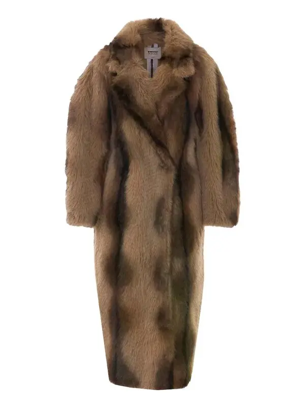 SWORD 6644 Faux-fur Double-breasted Coat - Brown