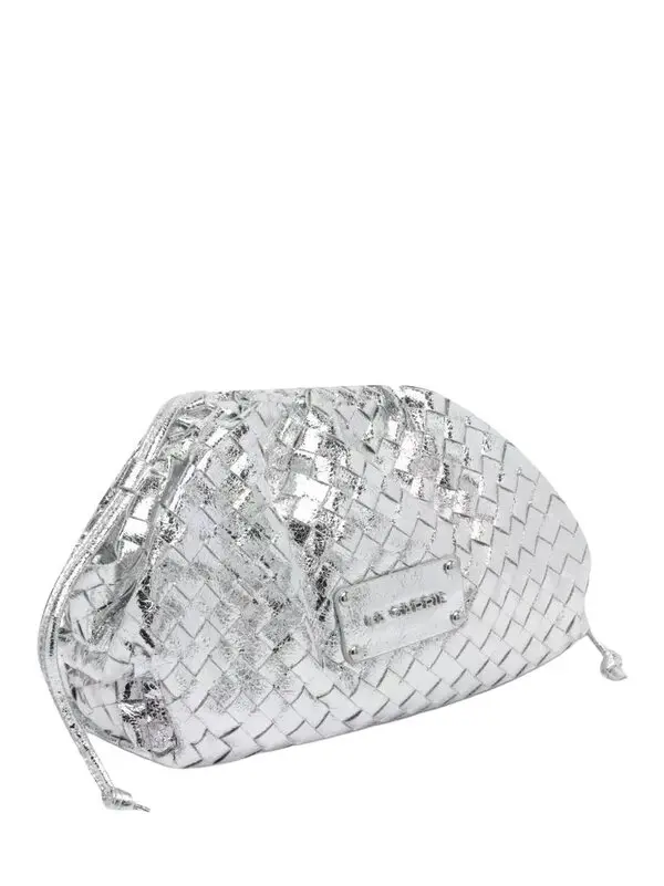 LA CARRIE Woven Leather Shoulder Bag - Silver