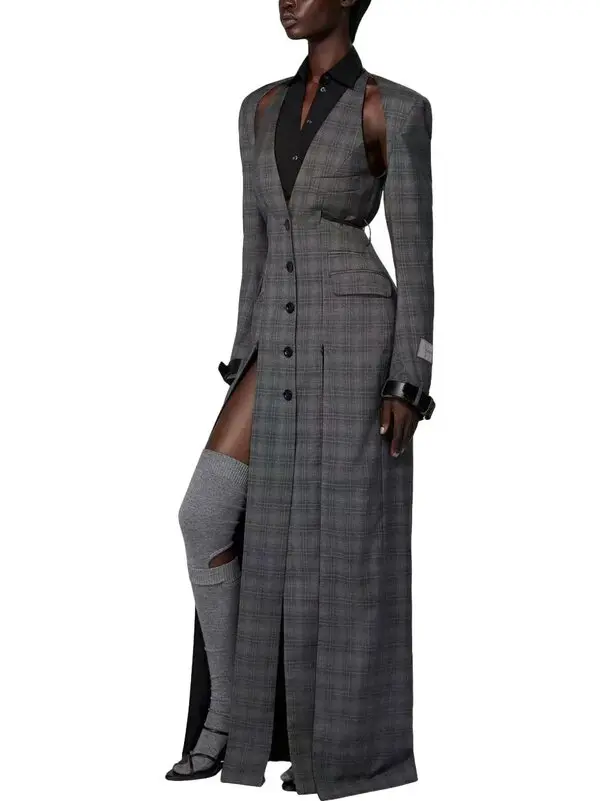 SRVC STUDIO Serpentine Check Wool Coat - Grey