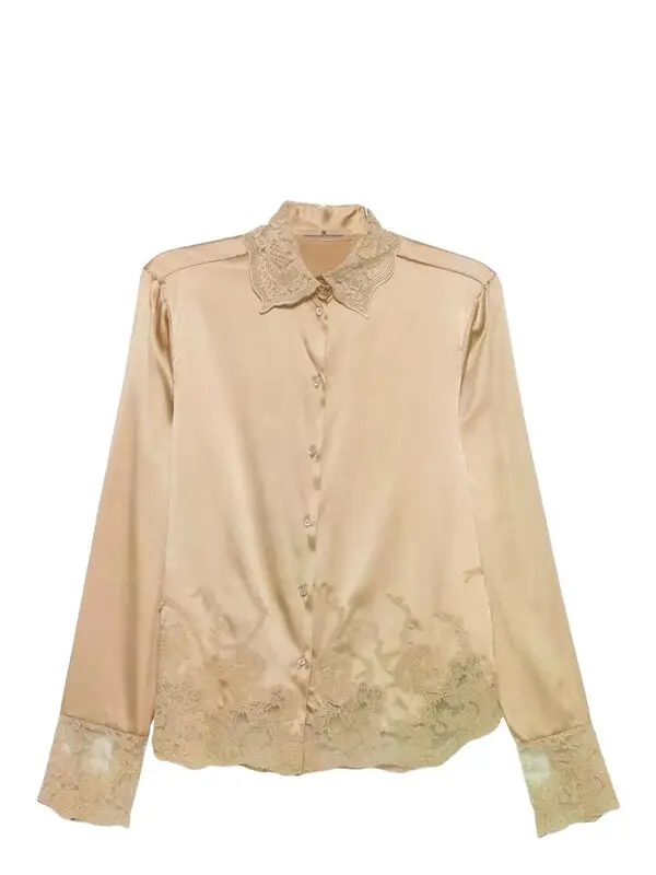 Ermanno Scervino Lace Trimmed Satin Shirt - Neutrals
