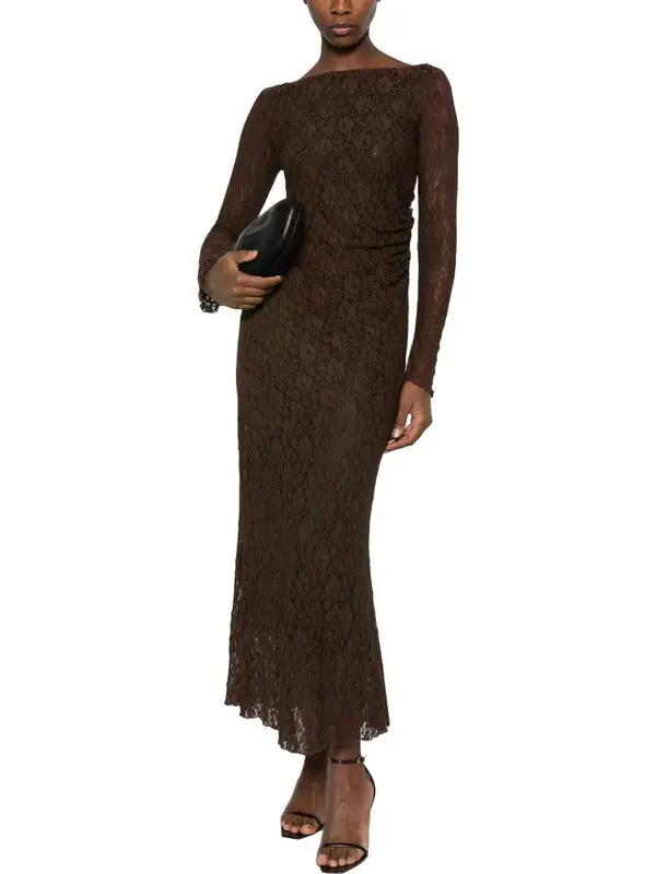 Imperial Lace-knit Maxi Dress - Brown