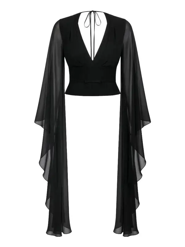 GEMY MAALOUF V-neck Draped-sleeve Top - Black