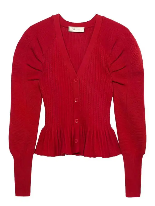 Blumarine Cable-knit Peplum Cardigan - Red