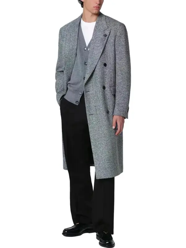 LARDINI Herringbone Wool Coat - Grey