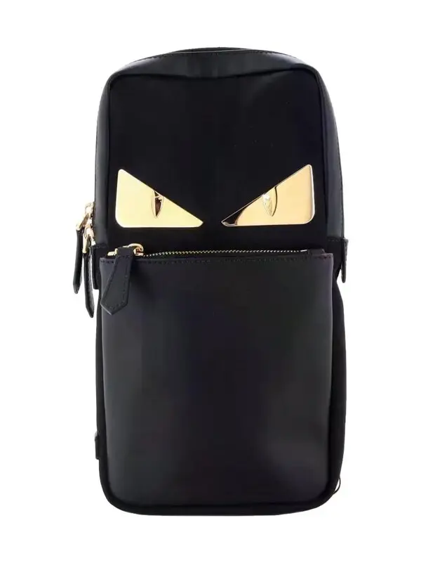 Fendi Monster Sling Bag In Nylon And Leather - Black