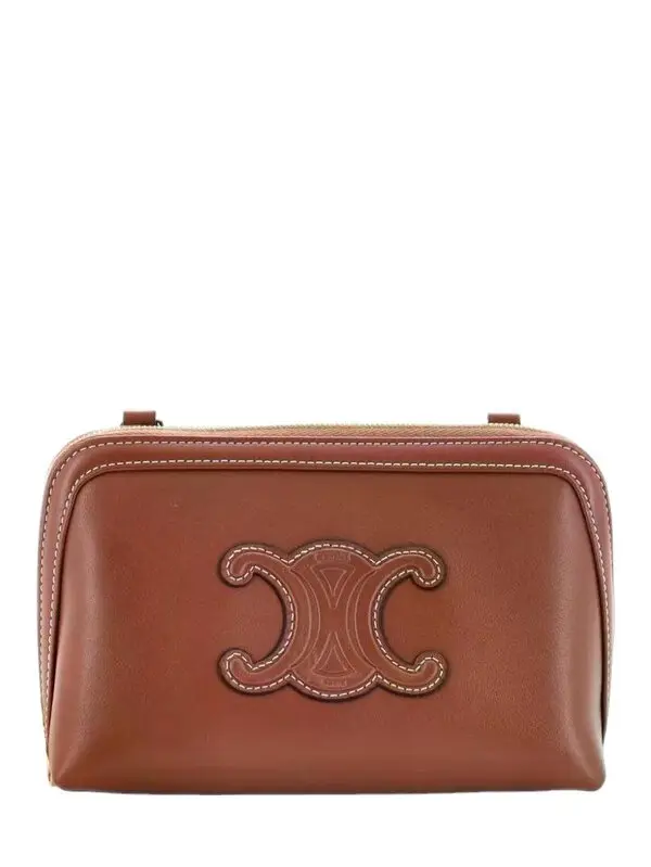 Celine Triomphe Zip Around Chain Clutch Crossbody Bag - Brown