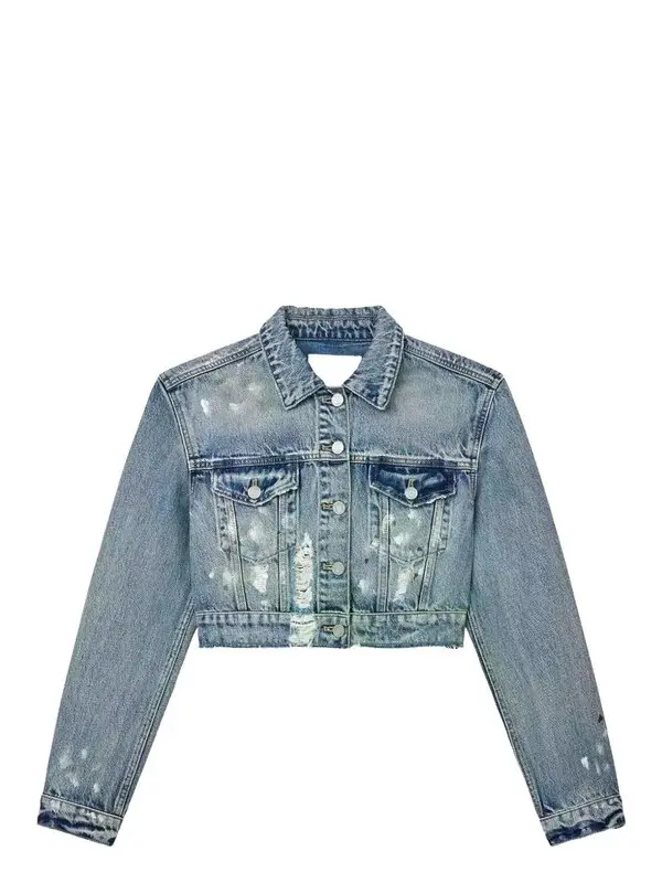 PURPLE BRAND Paint-splatter Cropped Denim Jacket - Blue