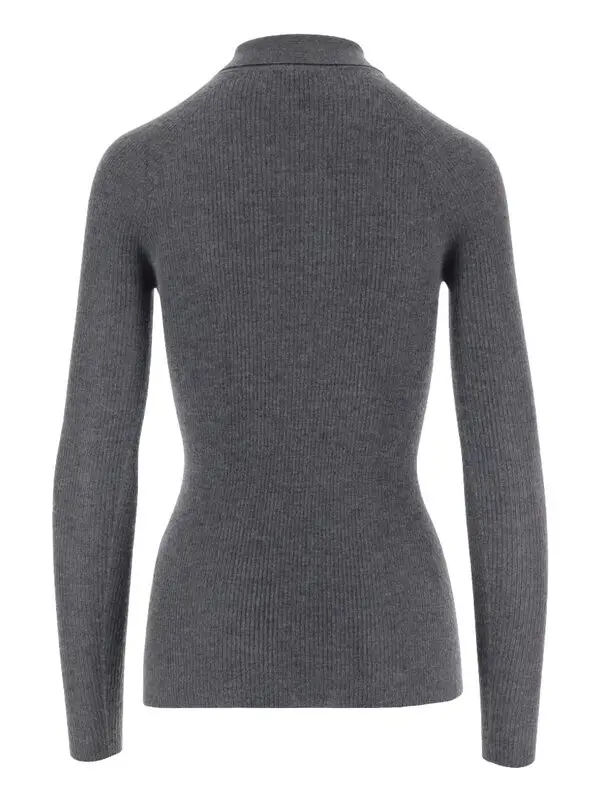 SA SU PHI Ribbed Knit Long Sleeve Polo Shirt - Grey