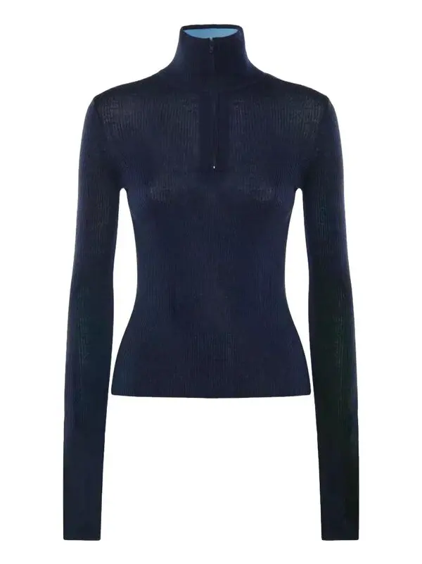 THE FRANKIE SHOP Ribbed Knit Zip-up Sweater - Blue