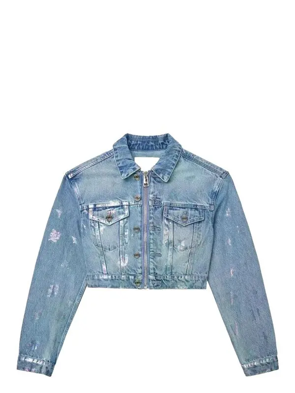 PURPLE BRAND Monogram-print Cropped Denim Jacket - Blue