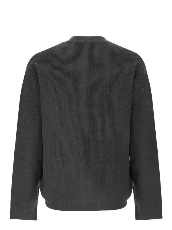 Emporio Armani Ribbed Cardigan With Embroidered Logo - Grey