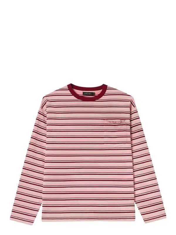 TOUT A COUP Horizontal Stripe Crewneck Long Sleeve T-shirt - Pink